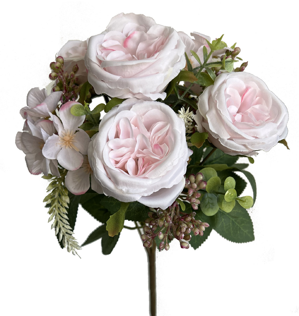 Artificial Mini Garden Rose Bush - Pink (37cm long) — Corsage Creations